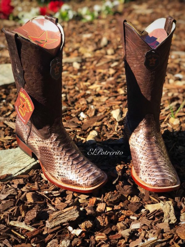 Los Altos – Men’s Python Square Toe Boots ( Rustic Brown ) – El Potrerito