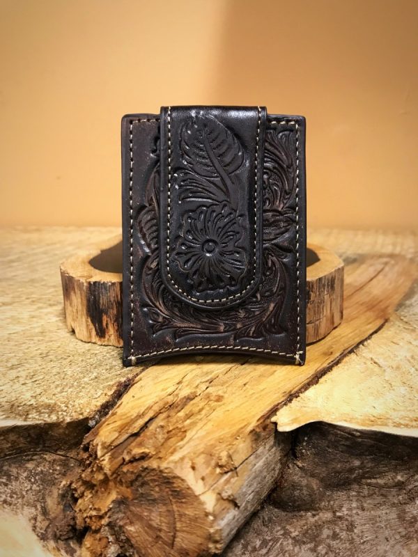 ARIAT Floral Tooled Card Case W/ Money Clip ( Brown ) – El Potrerito