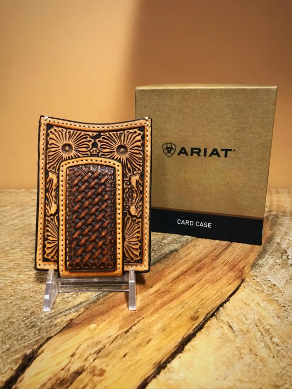 ARIAT Floral Tooled Card Case W/ Money Clip ( Tan ) – El Potrerito