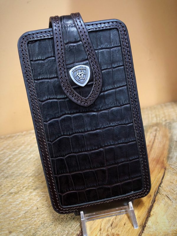 ARIAT – Logo Concho & Crocodile Print Cell Phone Case ( Chocolate Brown ...