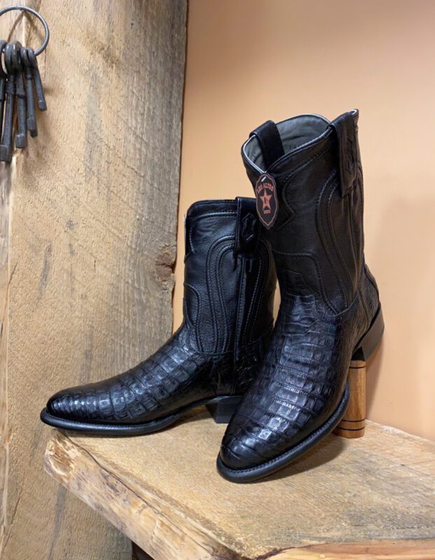 Los Altos – Roper Boot Caiman Belly Black – El Potrerito