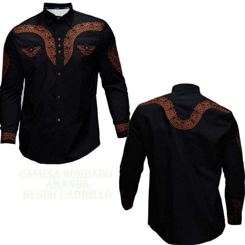 Camisa Charra – Camisa Charra Tradicional ( Black / Brown ) – El Potrerito